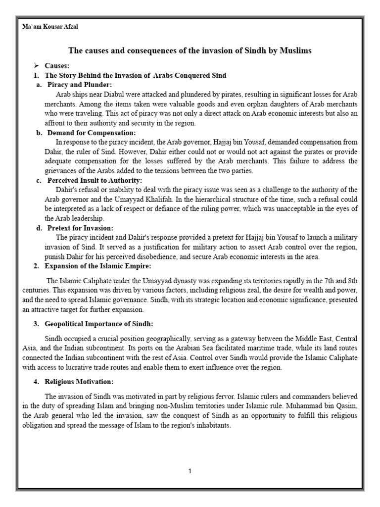 Causes and Effects of Sindh's Muslim Invasion | PDF | Sindh | Arabs