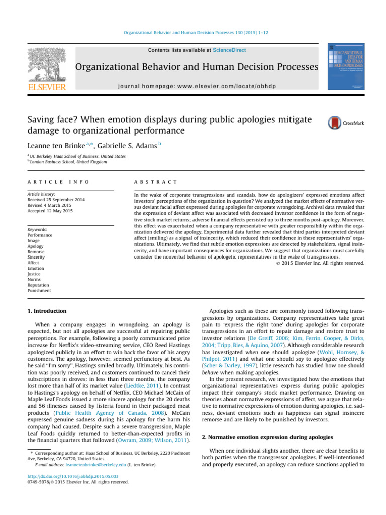 NE Saving Face - When Emotion Displays During Public Apologies Mitigate ...