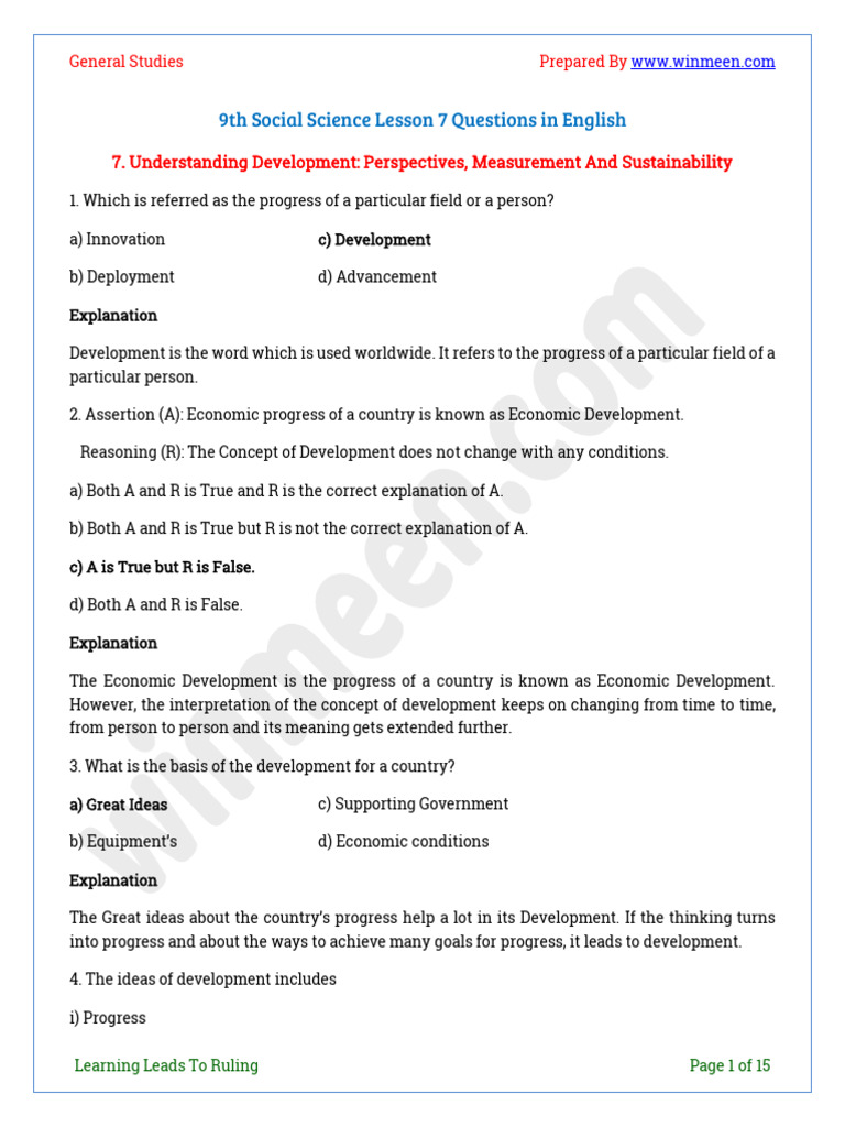 9th Social Science Lesson 7 Questions in English | PDF | Measures Of ...