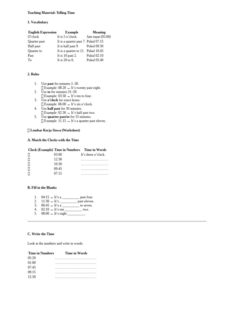 Teaching Material Telling Time | PDF