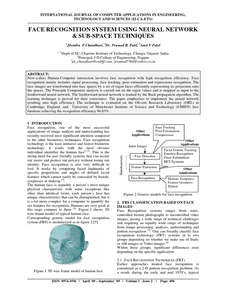 20 - FACE RECOGNITION SYSTEM USING NEURAL NETWORK & Sub-Space Techniques | PDF | Eigenvalues And ...
