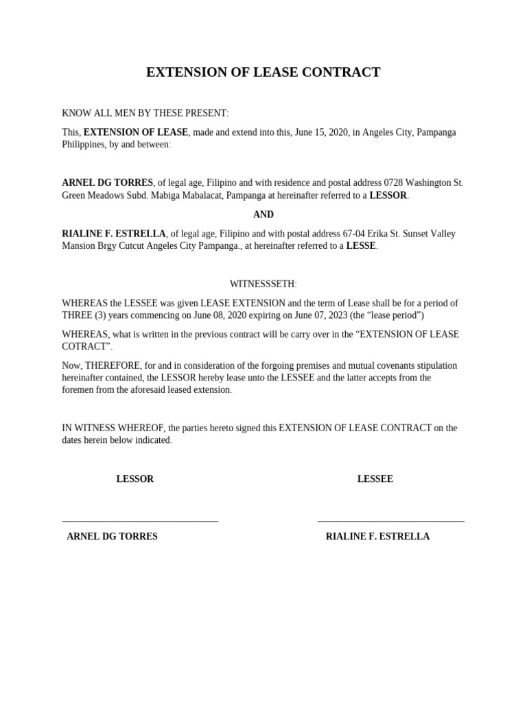 Lease Extension Agreement 2020-2023 | PDF