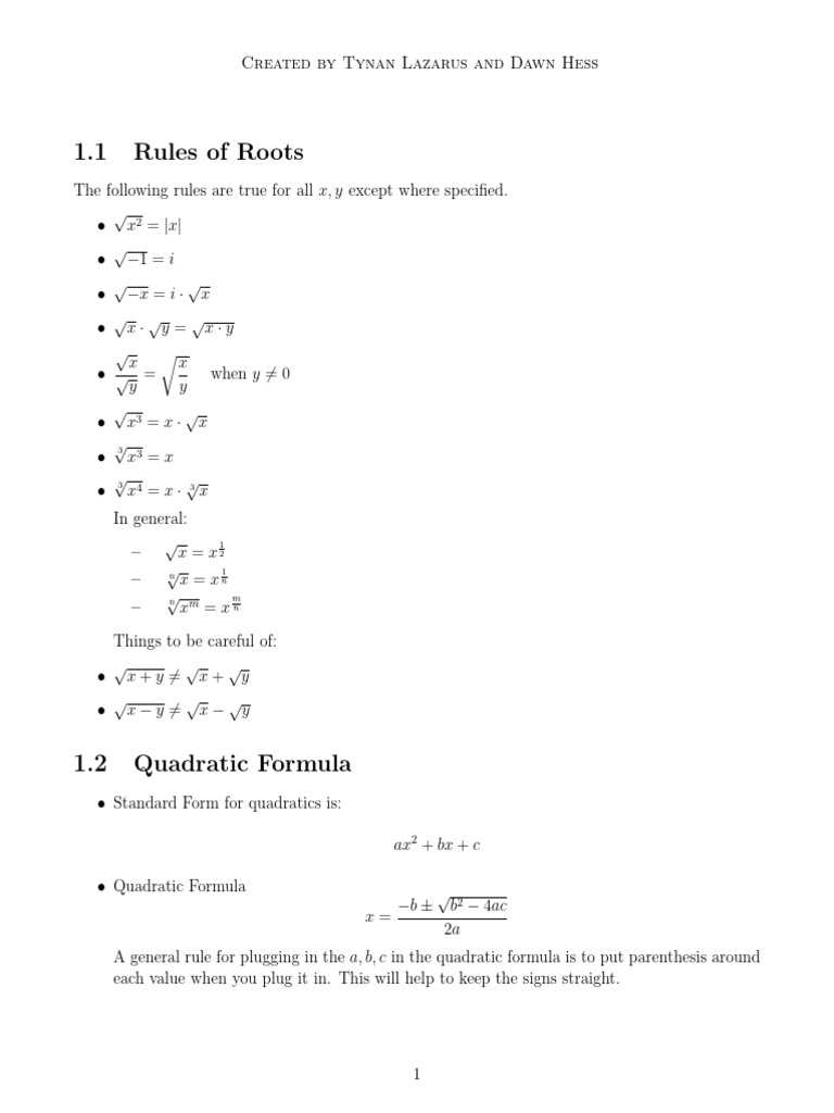 Quadratic Formula and Root Rules Guide | PDF | Square Root | Quadratic ...