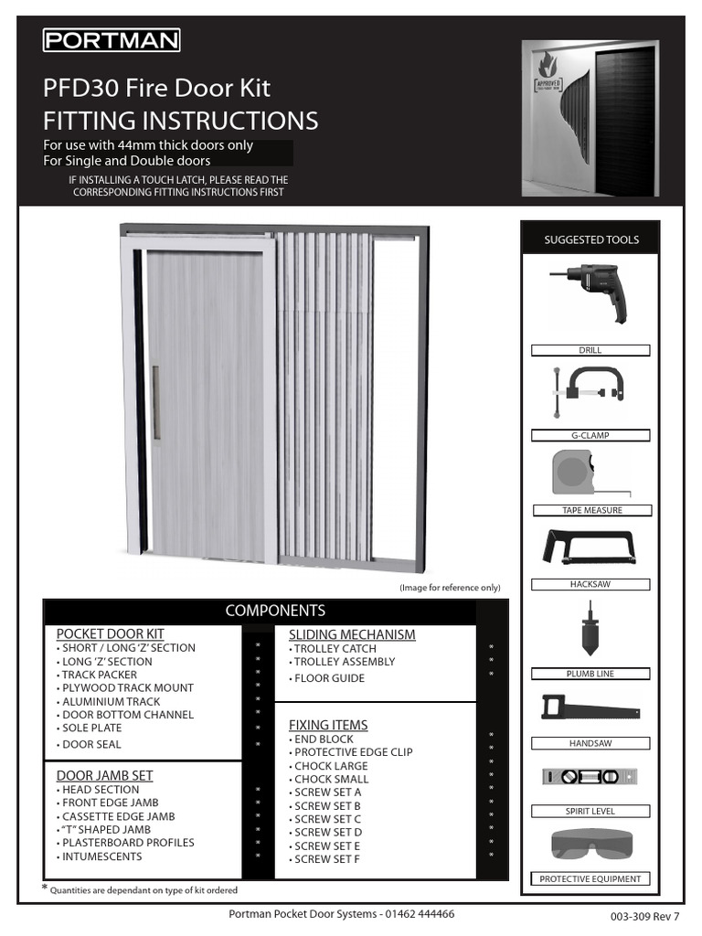 003-309 PFD30 Fire Door Kit | PDF | Door | Screw