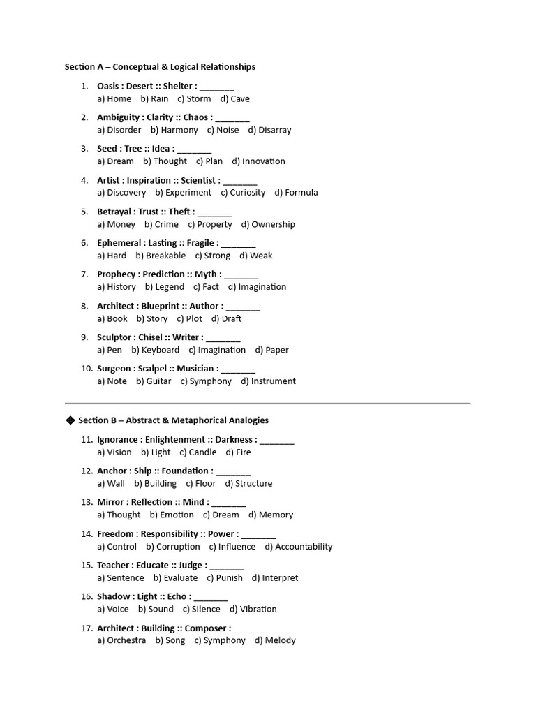Analogies Test | PDF