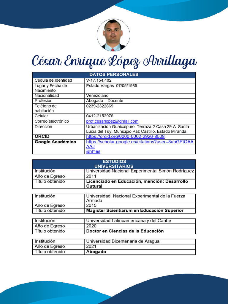 Cesar Enrique Lopez Arrillaga | PDF | Universidad | Maestros