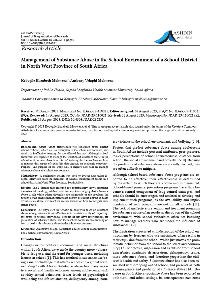 Managing School Substance Abuse in SA | PDF | Substance Abuse ...