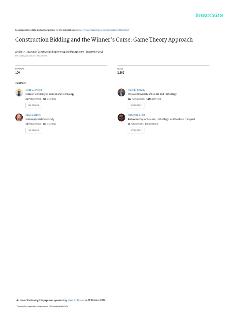 Construction Bidding and The Winners Curse Game Theory Approach | PDF ...