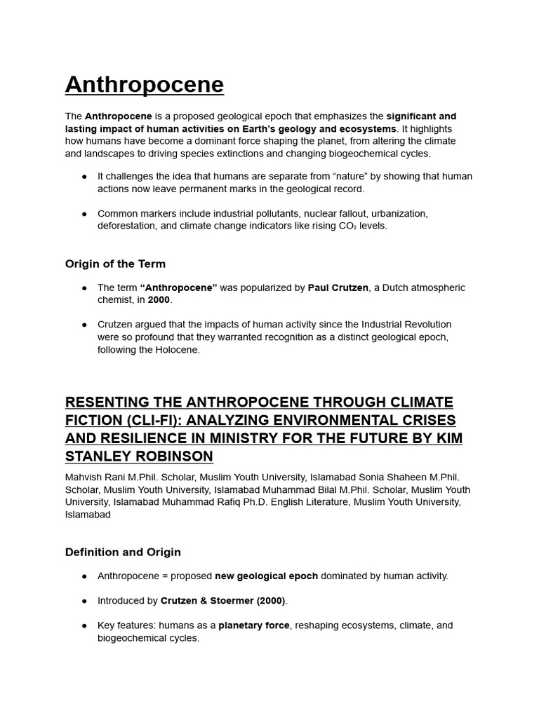 Understanding the Anthropocene Epoch | PDF | Anthropocene | Natural ...