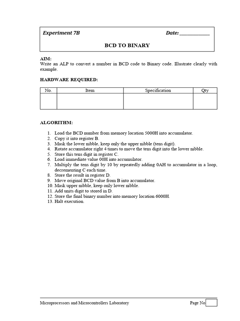Expt 7B | PDF | Binary Coded Decimal | Assembly Language