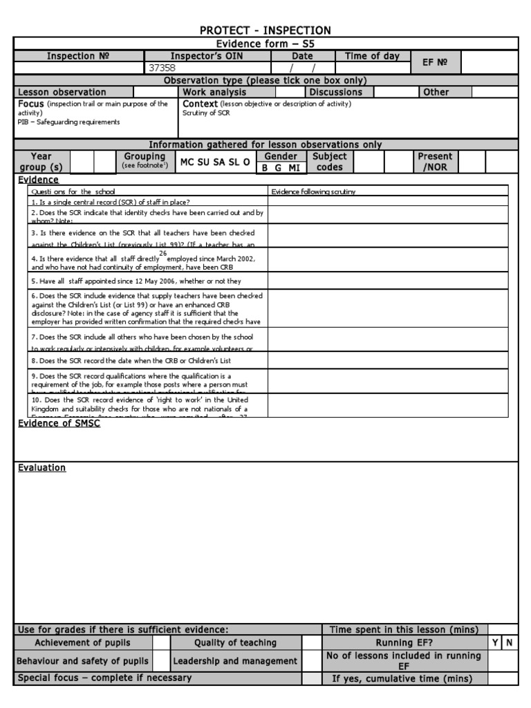 Evidence Form SCR Checklist | Teachers | Cognition | Free 30-day Trial ...