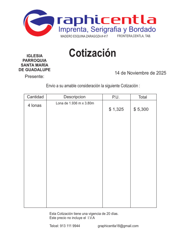 Cotización de Lonas para Imprenta | PDF