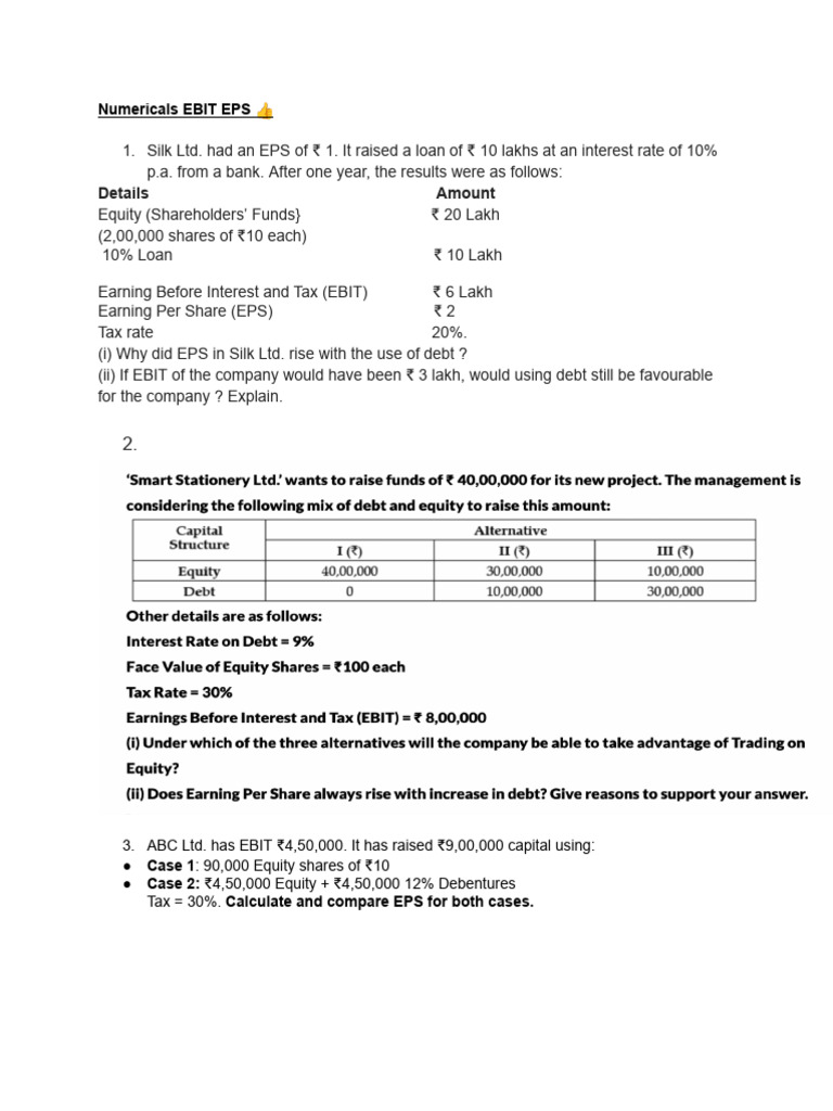 Numericals EBIT EPS | PDF