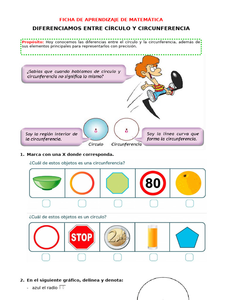 Ficha-Lun-Mat-Diferenciamos Entre Circulo y Circunferencia | PDF