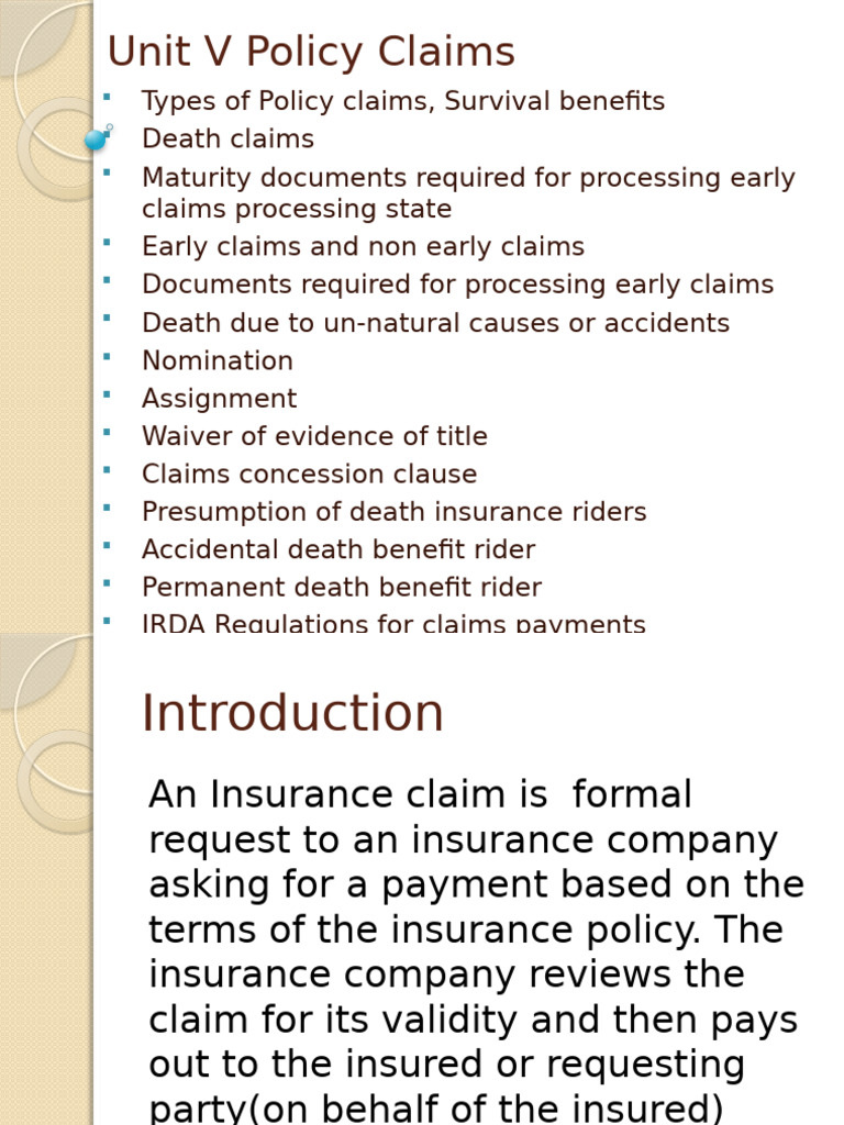 Unit V Policy Claims | PDF | Insurance | Life Insurance