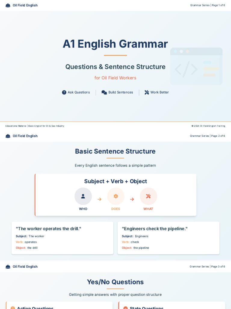 A1 English Grammar - Questions & Sentence Structure For Oil Field ...
