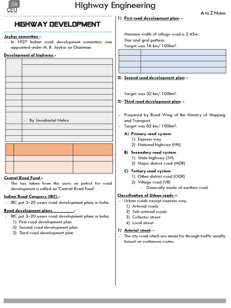 Highway Engineering (Notes) by CEU | PDF | Lane | Road