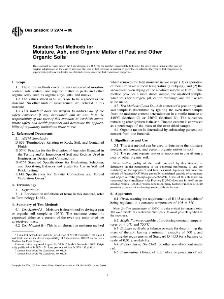 Standard Test Methods For Moisture, Ash, and Organic Matter | PDF