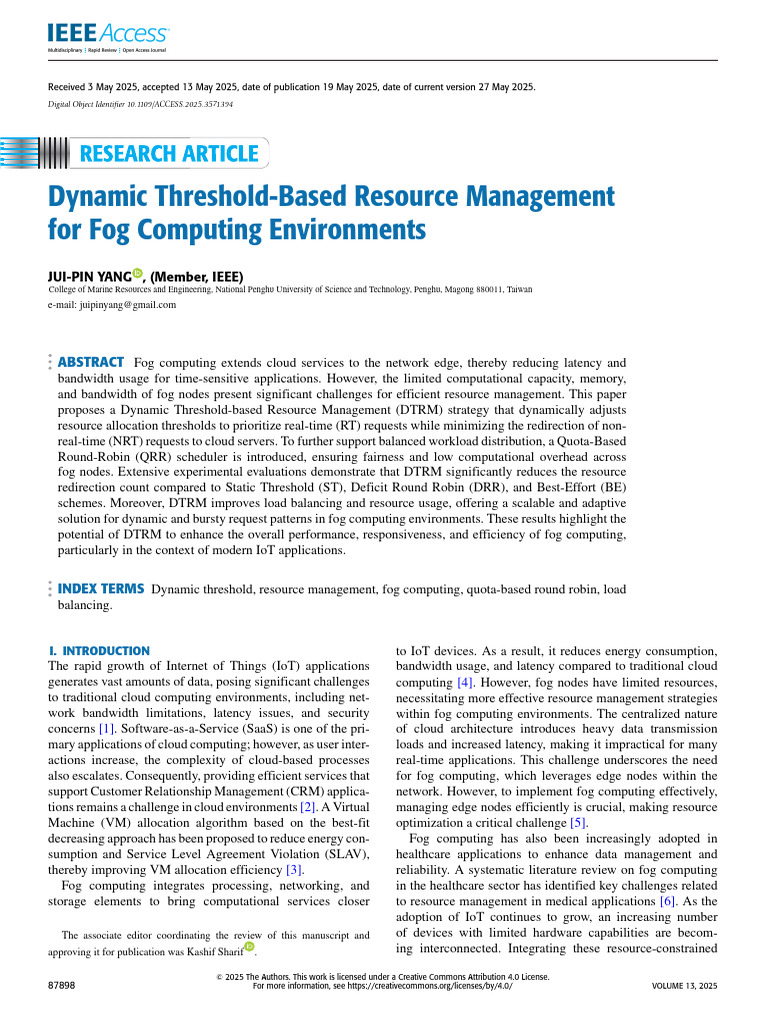 Dynamic Resource Management in Fog Computing | PDF | Load Balancing ...