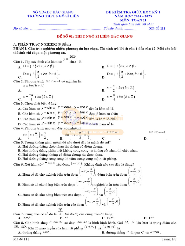 Đề số 01_Trường THPT Ngô Sĩ Liên_GKI_24-25-stamped | PDF