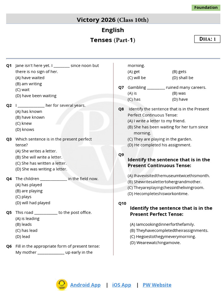 English Tenses Practice Questions | PDF | Mobile Software