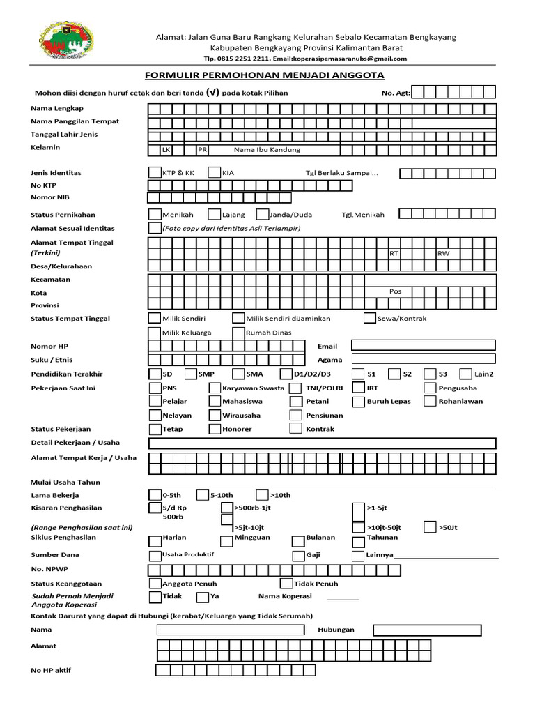 Formulir Keanggotaan Koperasi UMKM Sebalo | PDF