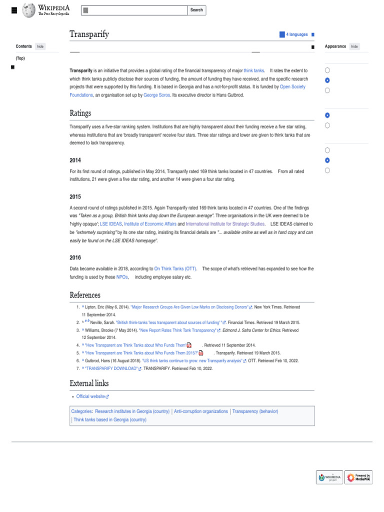 Transparify: Think Tank Transparency Ratings | PDF | Wikipedia