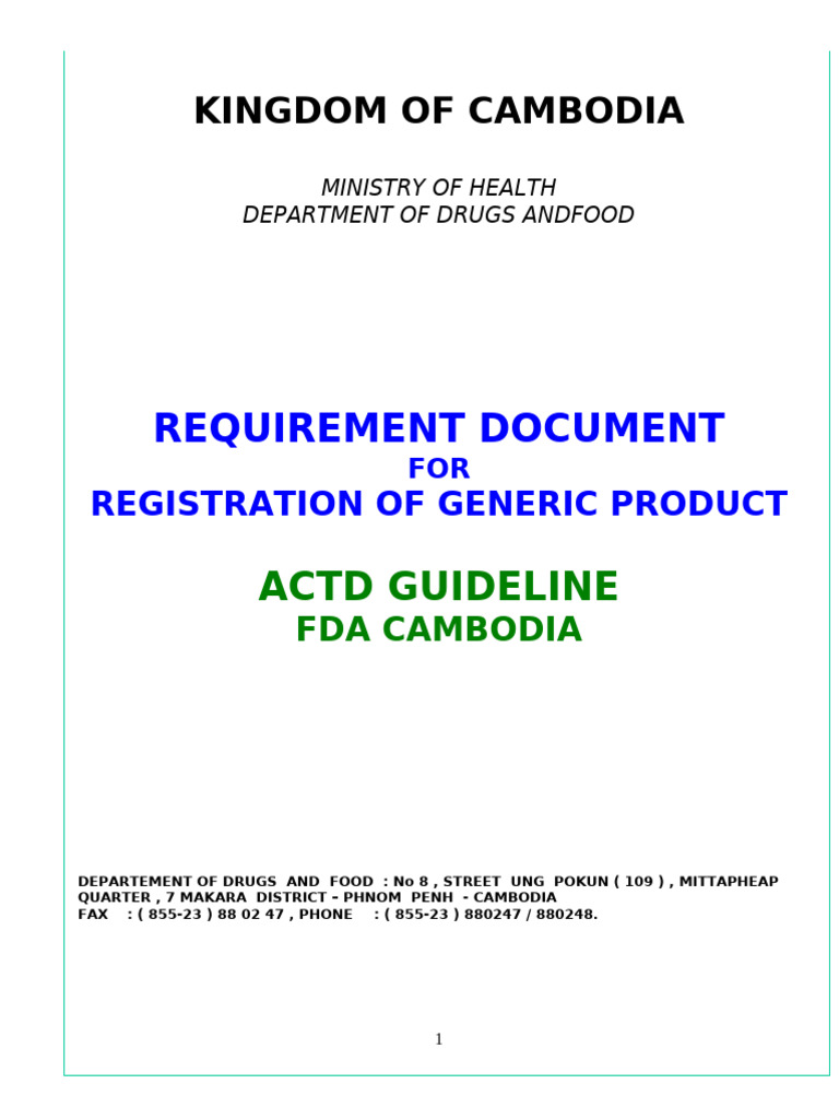 Cambodia Generic Product Registration Guide | PDF | Pharmaceutical ...