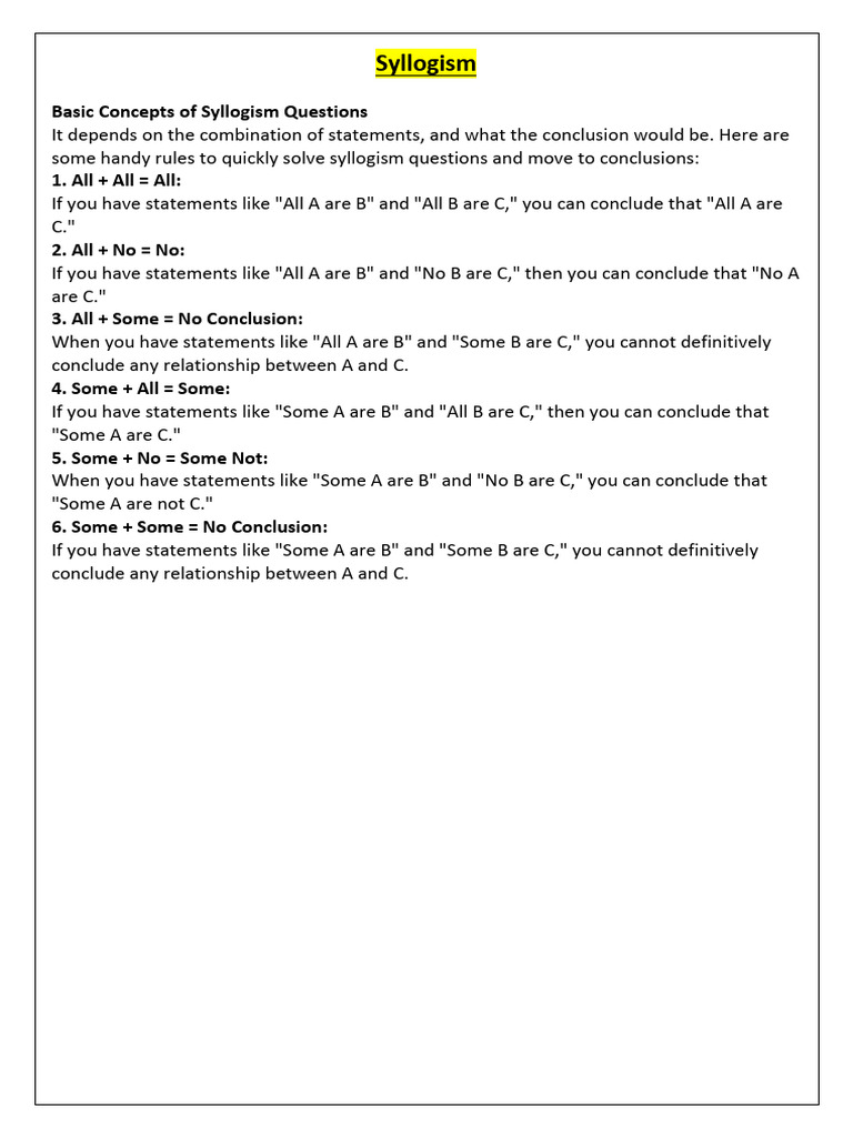 Syllogism Rules and Examples Guide | PDF