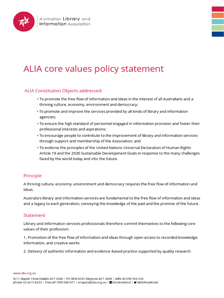 ALIA Core Values for Library Services | PDF | Information