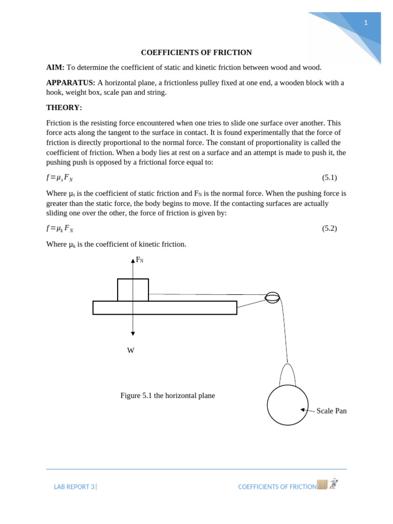 Experiment 5 - Coefficients of Friction (1) MR Musonda | PDF | Friction ...