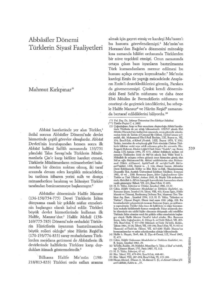 Abbasiler Dönemi Türklerin Siyasi Faaliyetleri | PDF