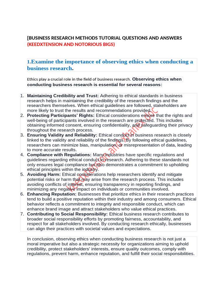 Business Research Methods Tutorial Question and Answers by Keedxtension ...