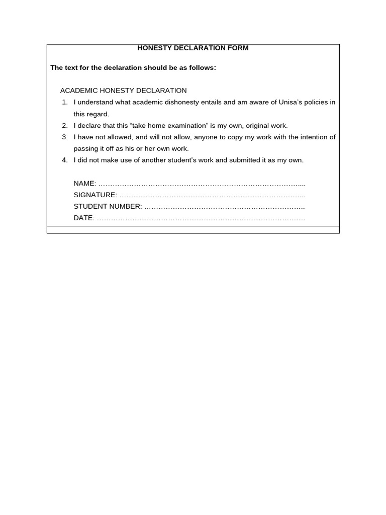 Honesty Declaration Form | PDF