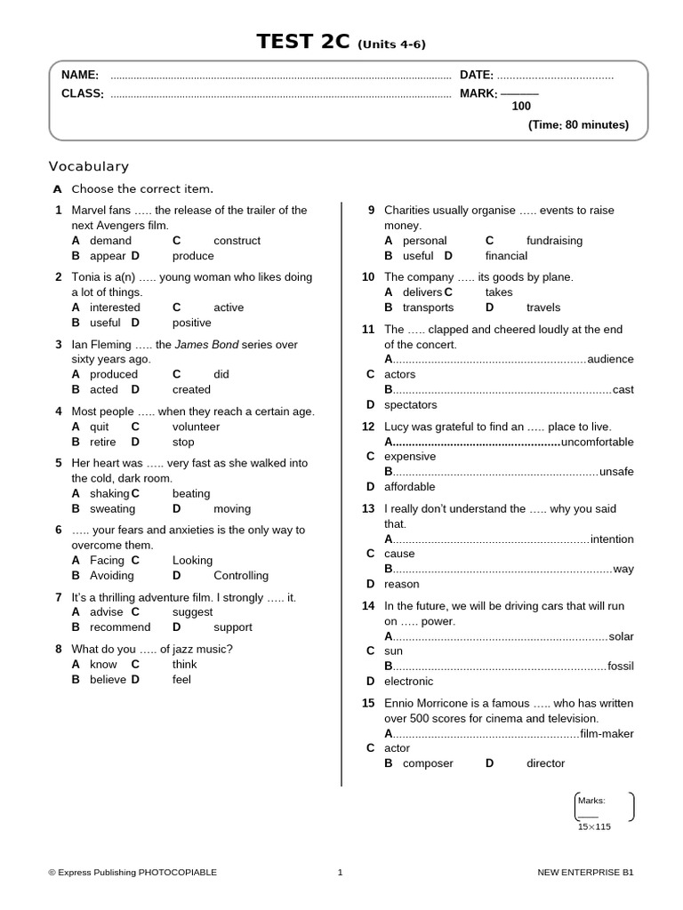 Vocabulary and Grammar Test 2C | PDF | James Bond