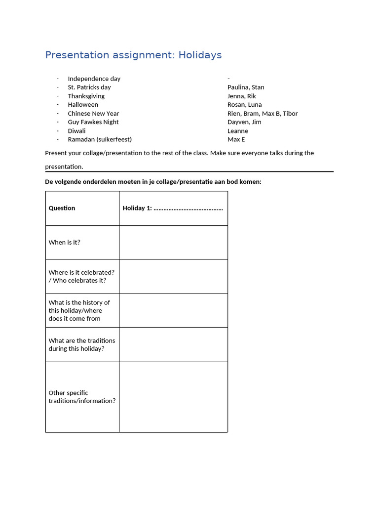 Holidays Project | PDF