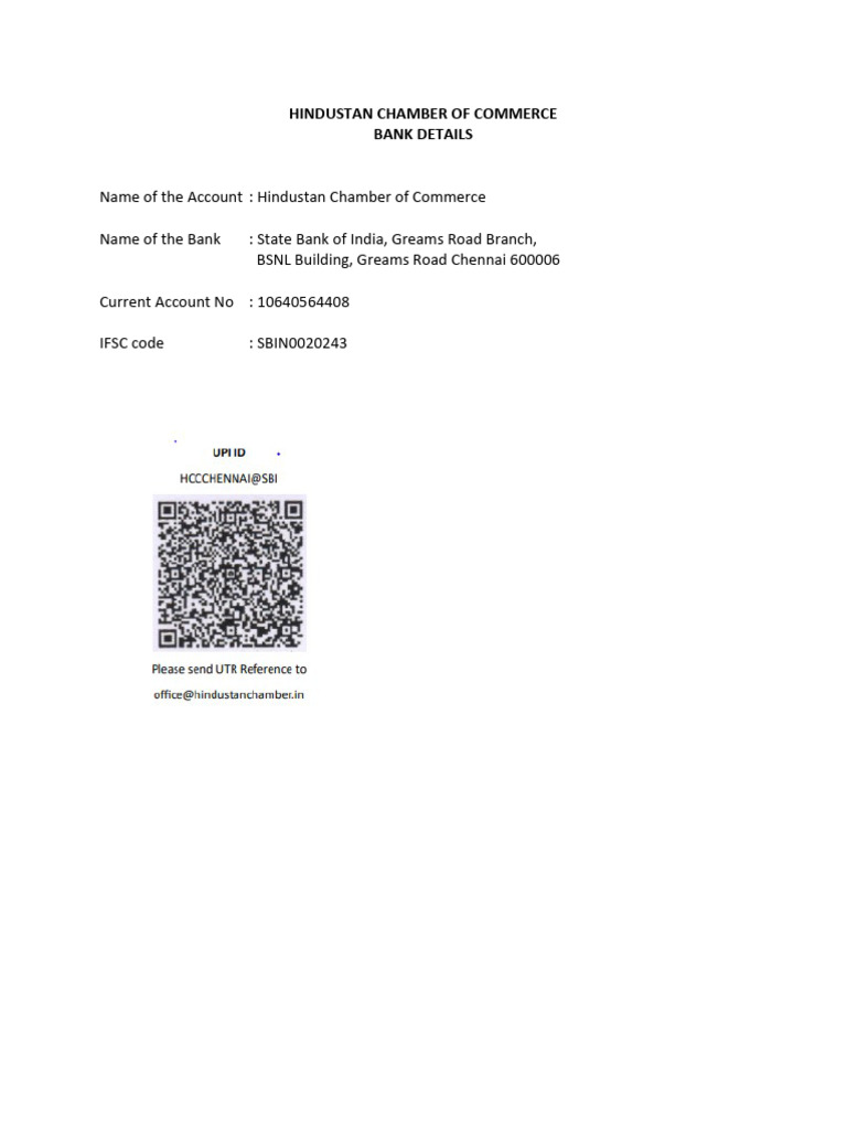 Hindustan Chamber of Commerce Bank Info | PDF