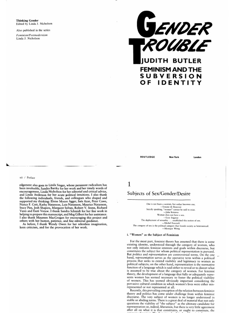Butler Judith Gender Trouble Feminism and The Subversion of Identity ...