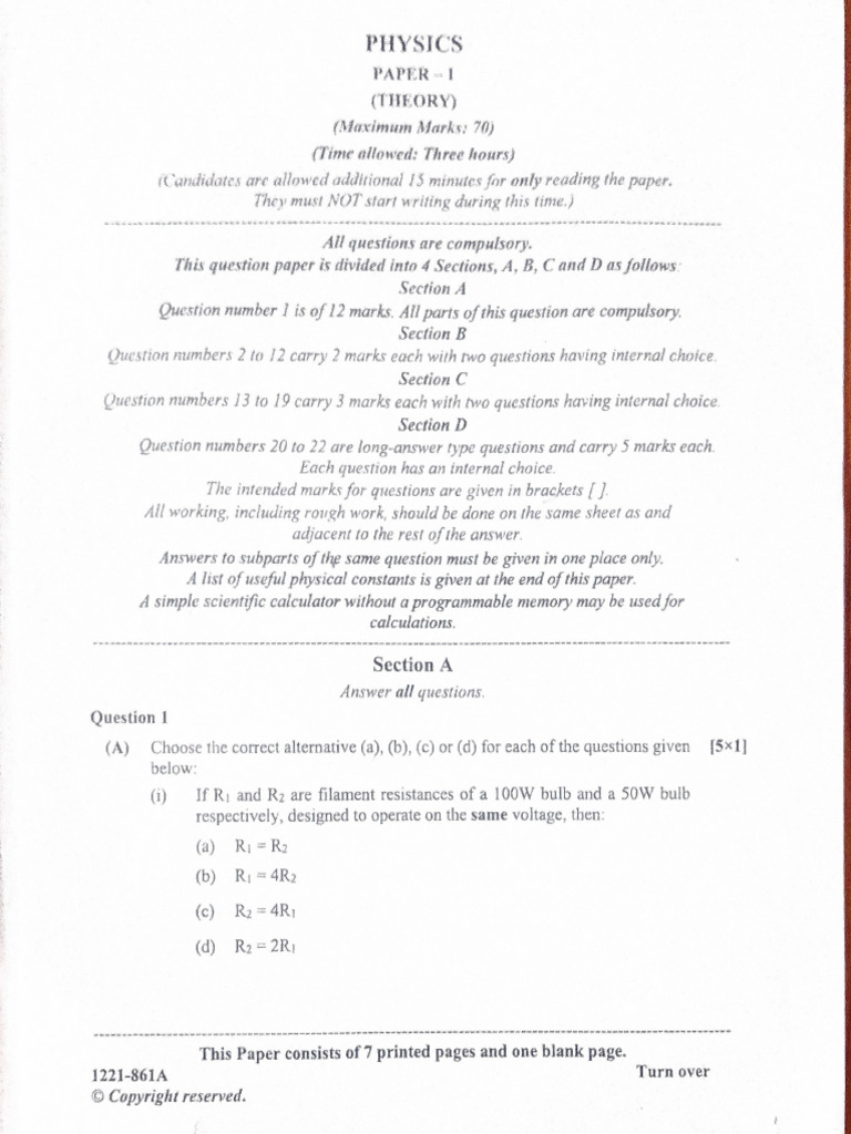 ISC 2021 Physics | PDF