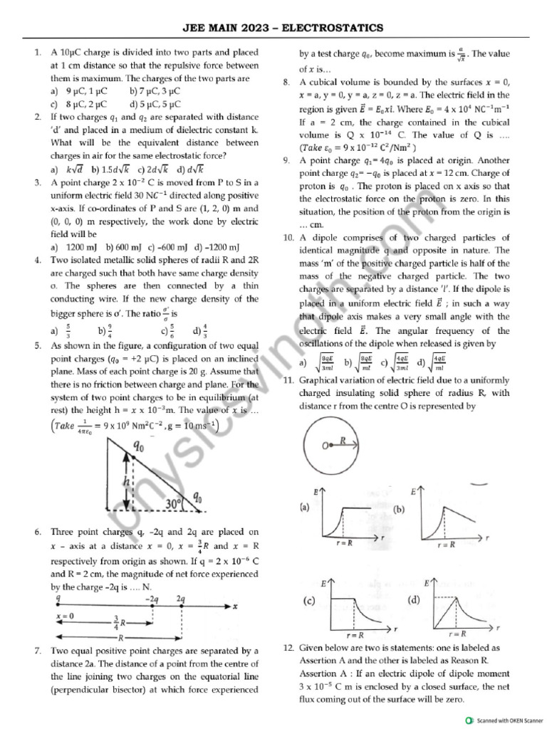 Electrostatics JEE 2023 Qp With Solutions_watermark (2) | PDF