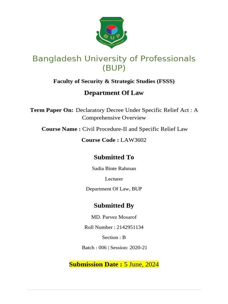 Declaratory Decree Under Specific Relief | PDF | Lawsuit | Legal Remedy