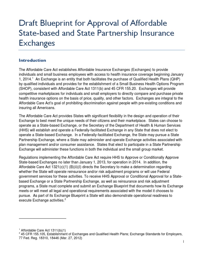 Draft Blueprint For Approval of Affordable State-Based and State ...