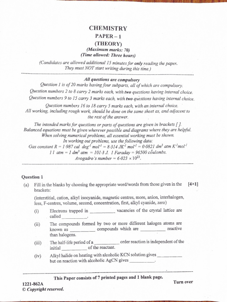 ISC 2021 Chemistry | PDF