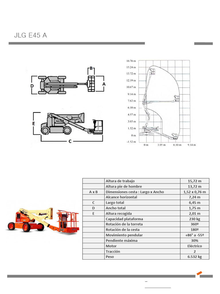 Ficha Técnica Brazo Articulado Electrico 16 M JLG E45 A | PDF