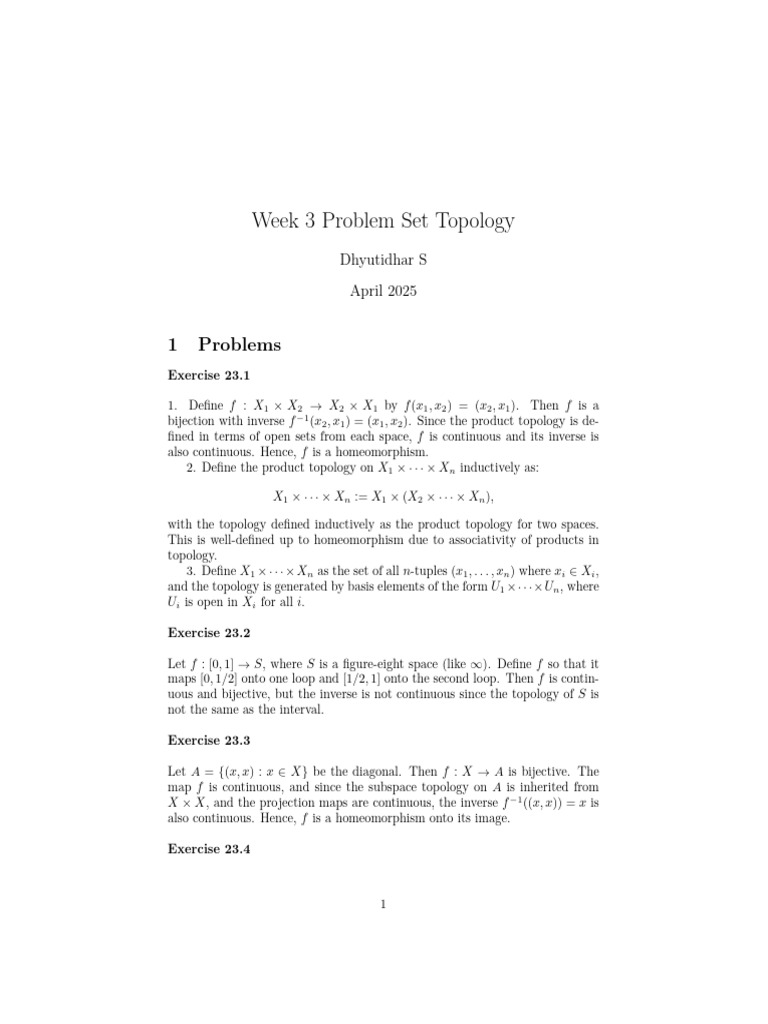 Week 3 Problem Set Topology | PDF | Mathematical Objects | Mathematical ...