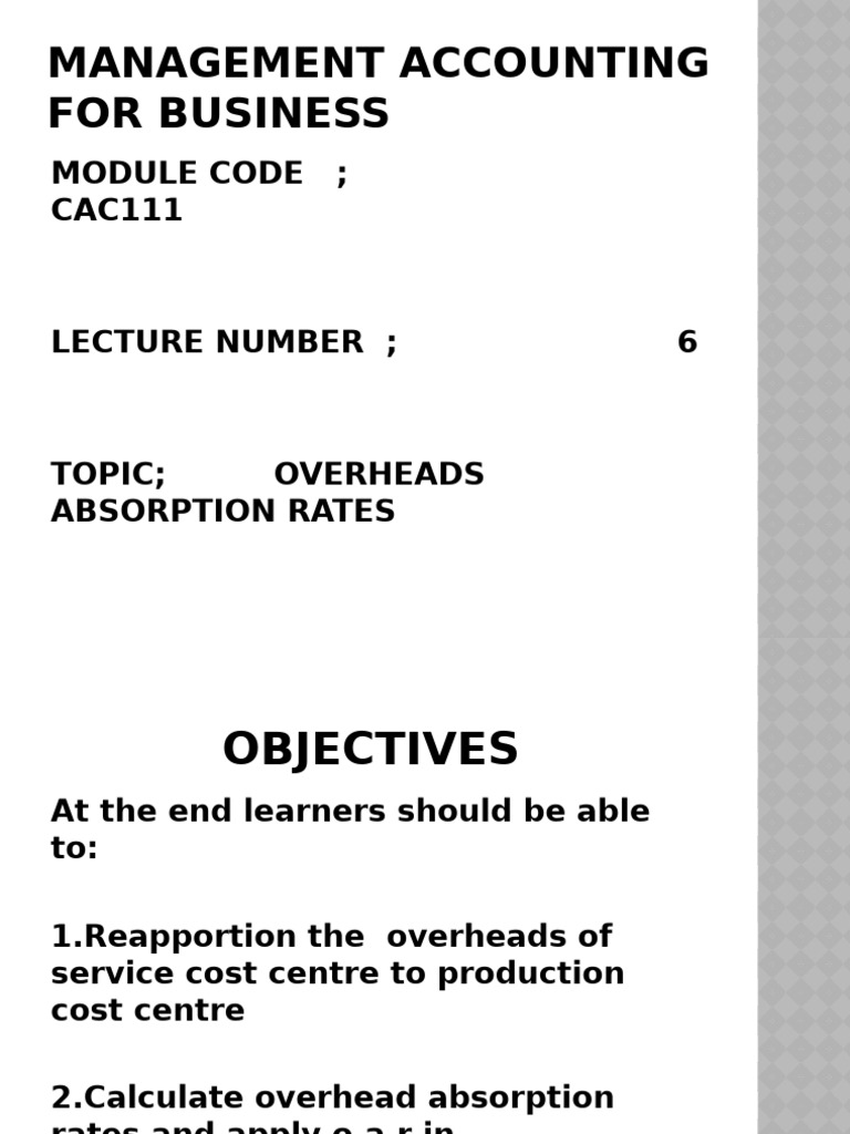 Overheads and Absorption Rates Guide | PDF