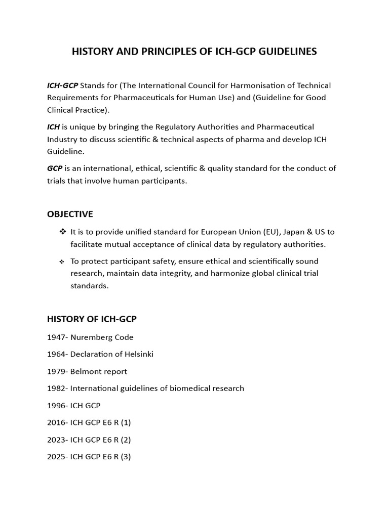ICH-GCP Guidelines: History & Principles | PDF | Clinical Trial ...
