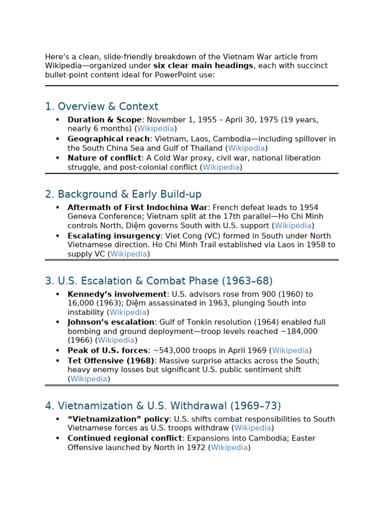 Vietnam War Overview | PDF | Vietnam War | Viet Cong