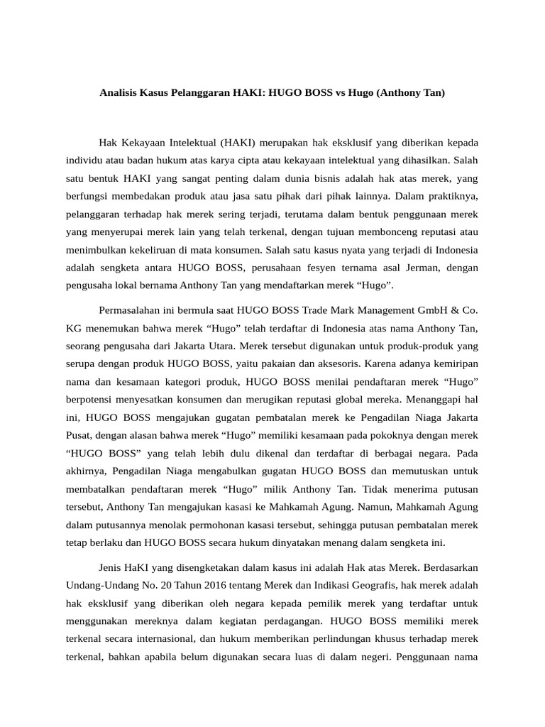 Kasus HUGO BOSS vs Hugo: Pelanggaran Merek | PDF