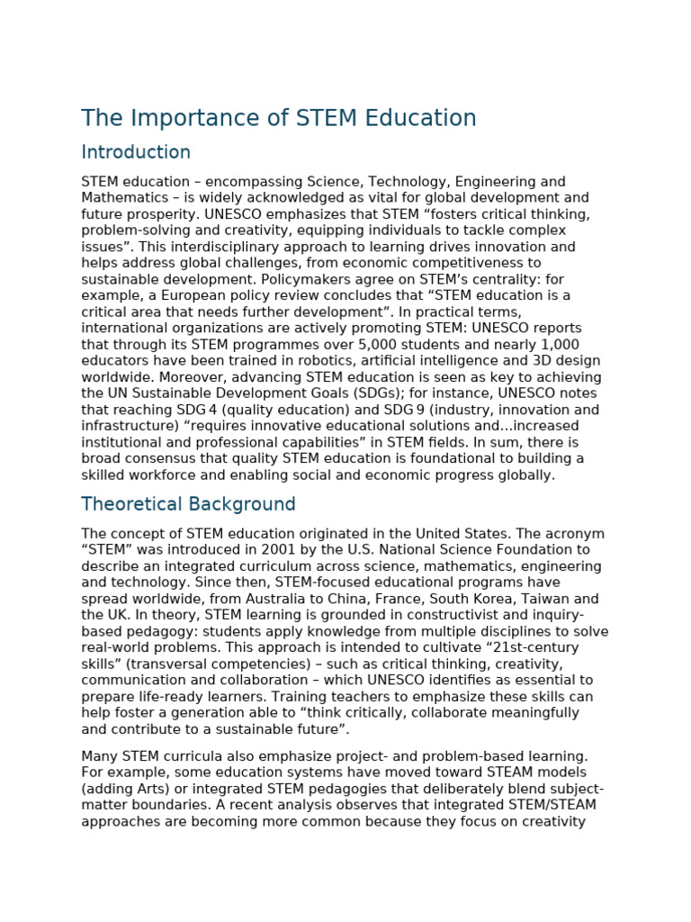 The Importance of STEM Education | PDF | Science, Technology ...